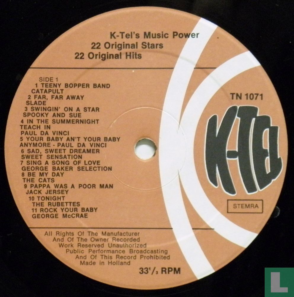 K-Tel's Music Power 22 Original Stars 22 Original Hits LP TN 1071 (1974 ...