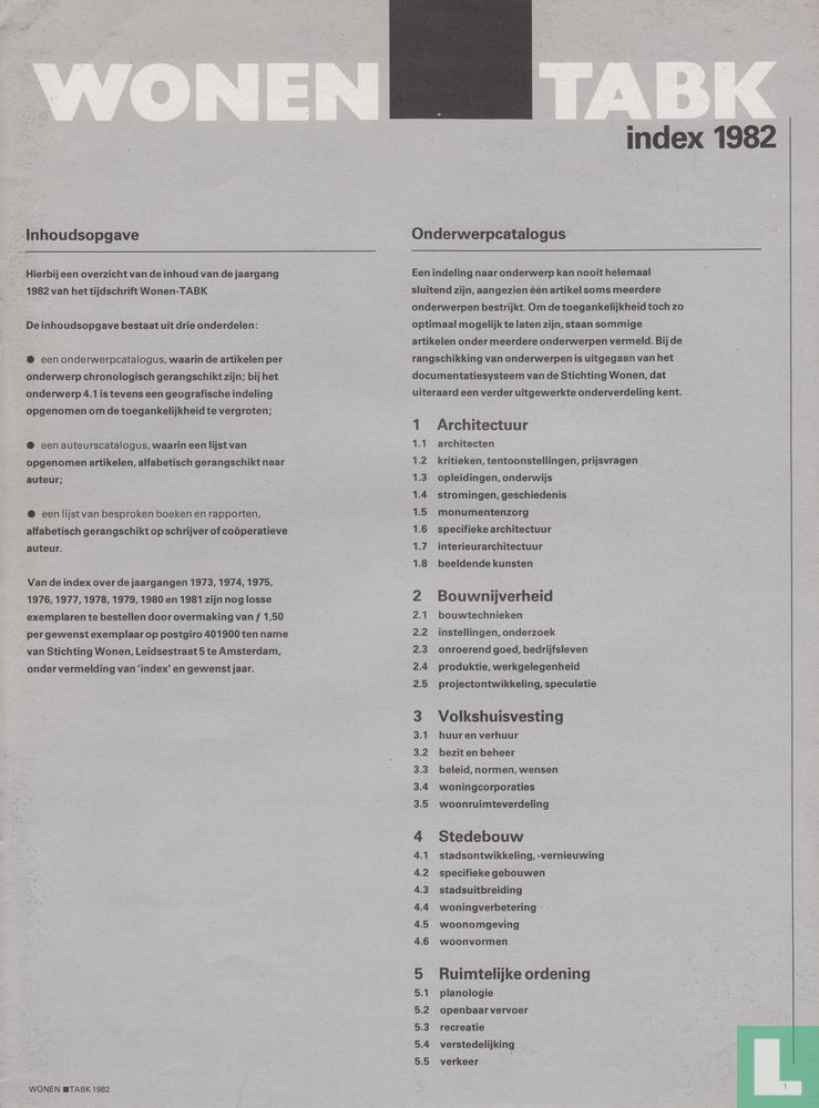 Wonen TABK index 1982 index 1982 (1983) - Wonen TABK - LastDodo
