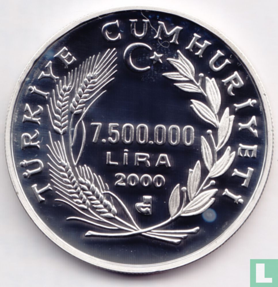 Turkey 7.500.000 lira 2000 (PROOF - coin alignment) "European Football ...