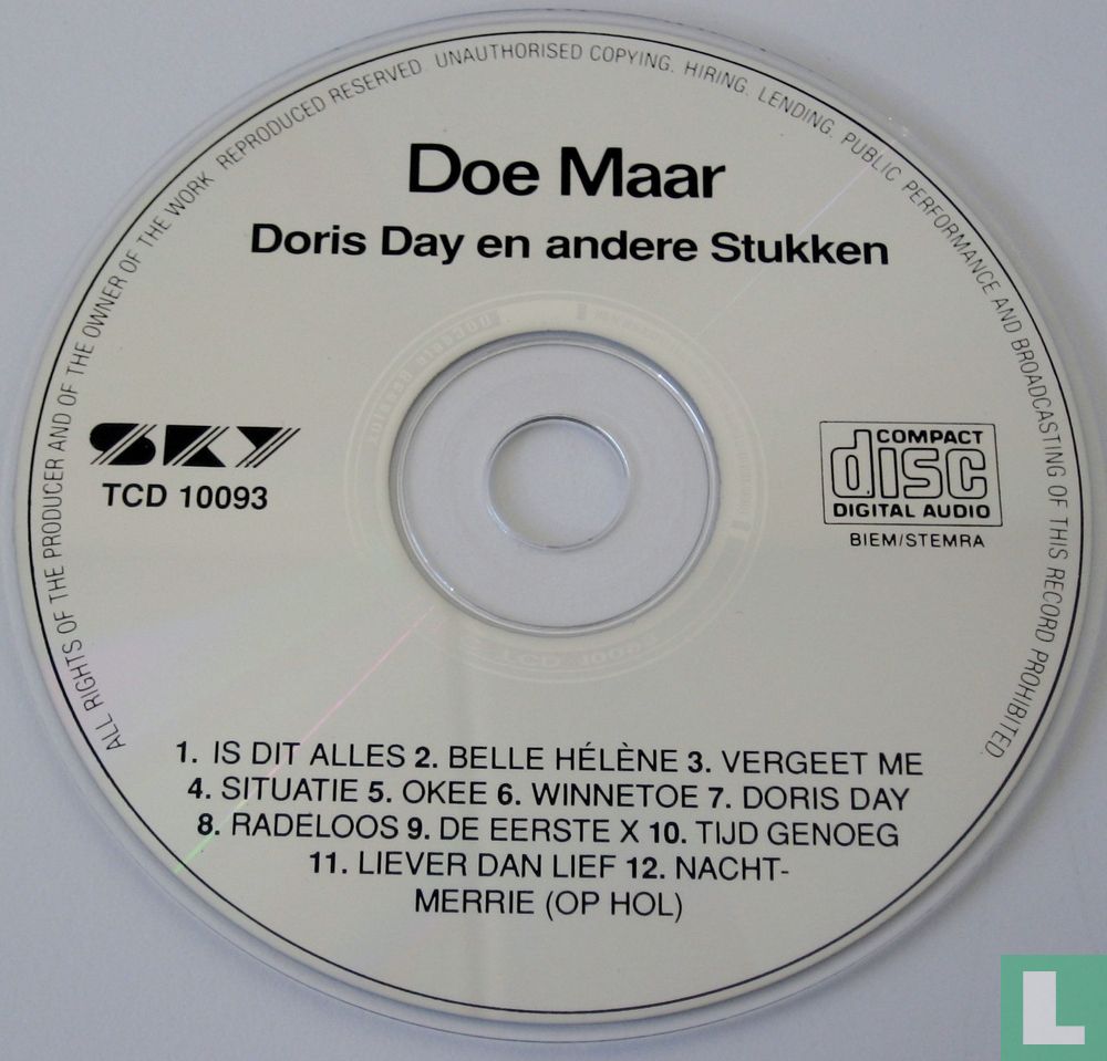 Doris Day en andere stukken CD TCD 10093 (1990) - Doe Maar - LastDodo
