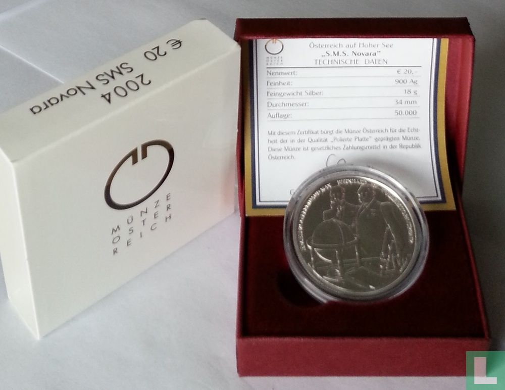 Austria 20 euro 2004 (PROOF) "Austrian navy and merchant marine - S.M.S ...