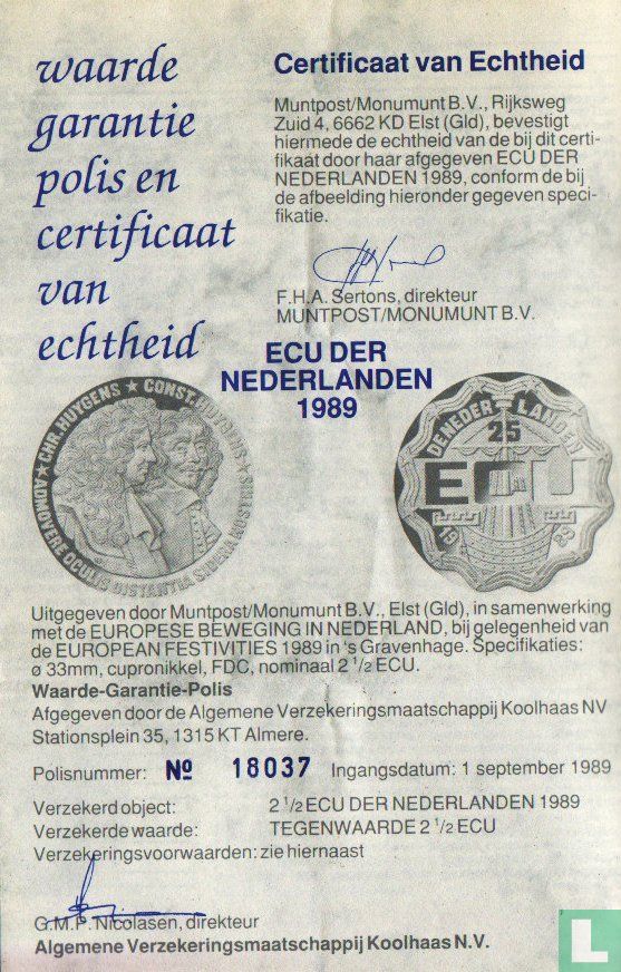 Nederland 2½ ecu 1989 "Christiaan & Constantijn Huygens" (1989) - ECU ...