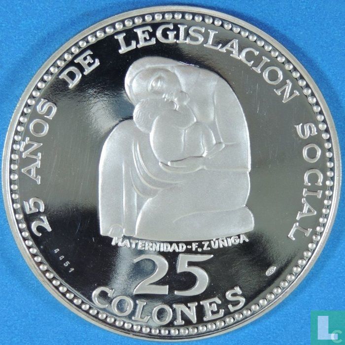 Costa Rica 25 colones 1970 (BE) "25 years of Social Legislation" KM ...