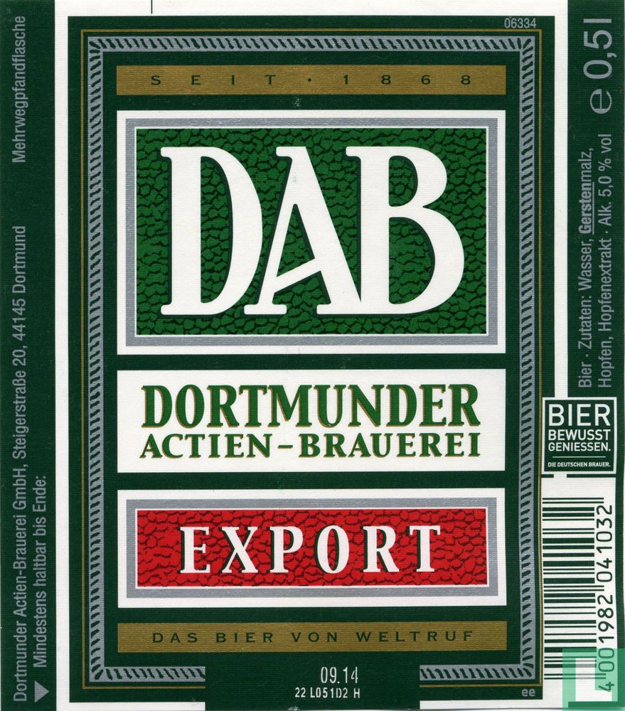DAB Export (2014) - Dortmunder Actien-Brauerei, Dortmund - LastDodo