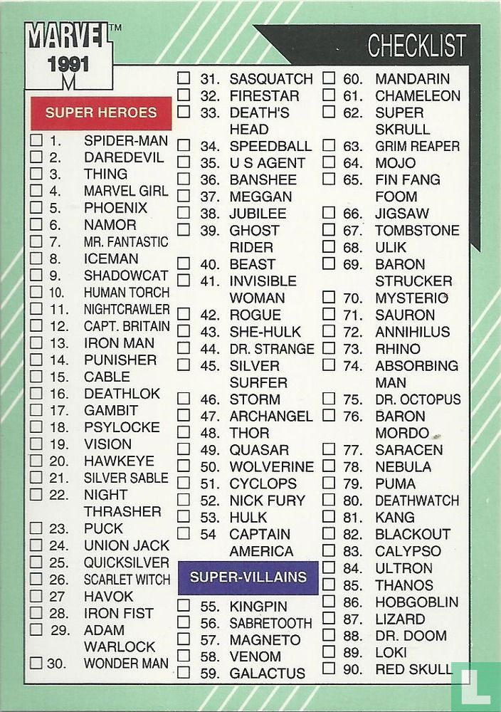 Checklist 162 (1991) - Marvel Universe II - LastDodo