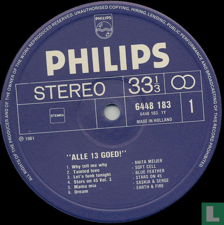 Alle 13 Goed! -17- LP 6448 183 (1981) - Diverse artiesten - LastDodo