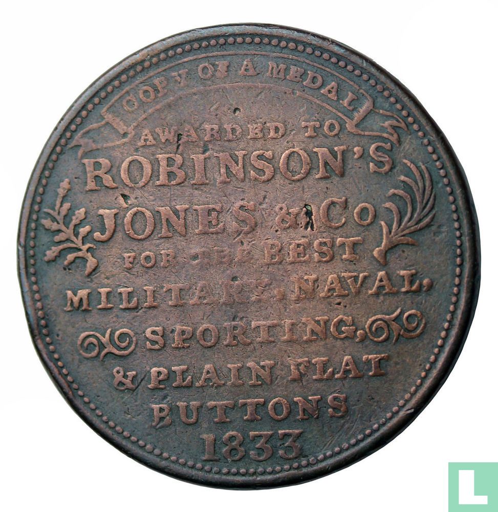 USA (Attleboro, MA) Hard Times Token Robinson's Jones & Co 1833 (1833 ...