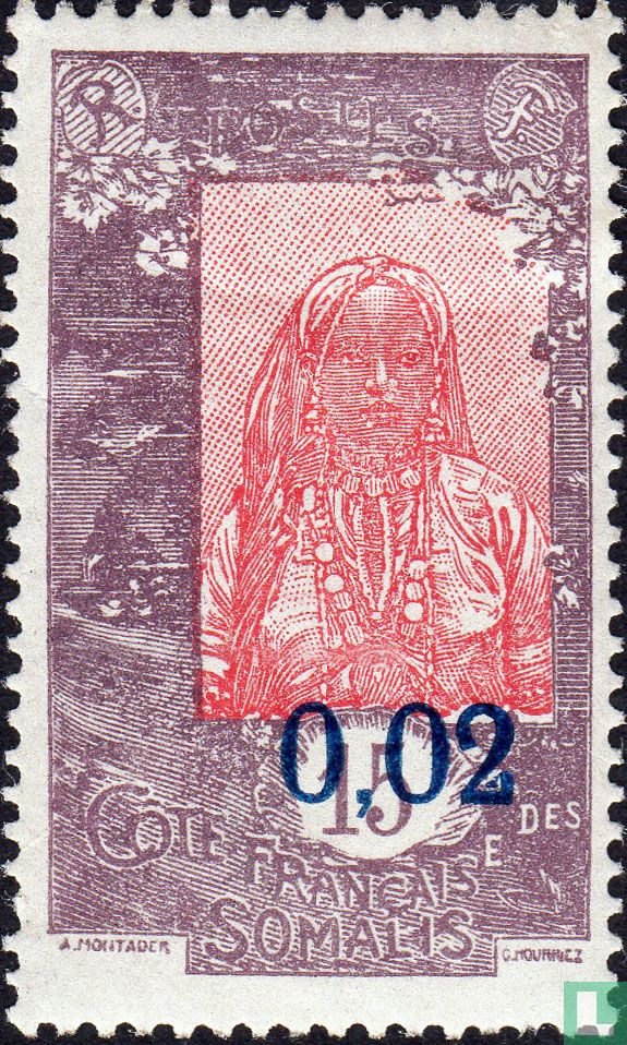 Somalische, met opdruk 0,02#15 (1922) - Somalikust - Frans Protectoraat ...