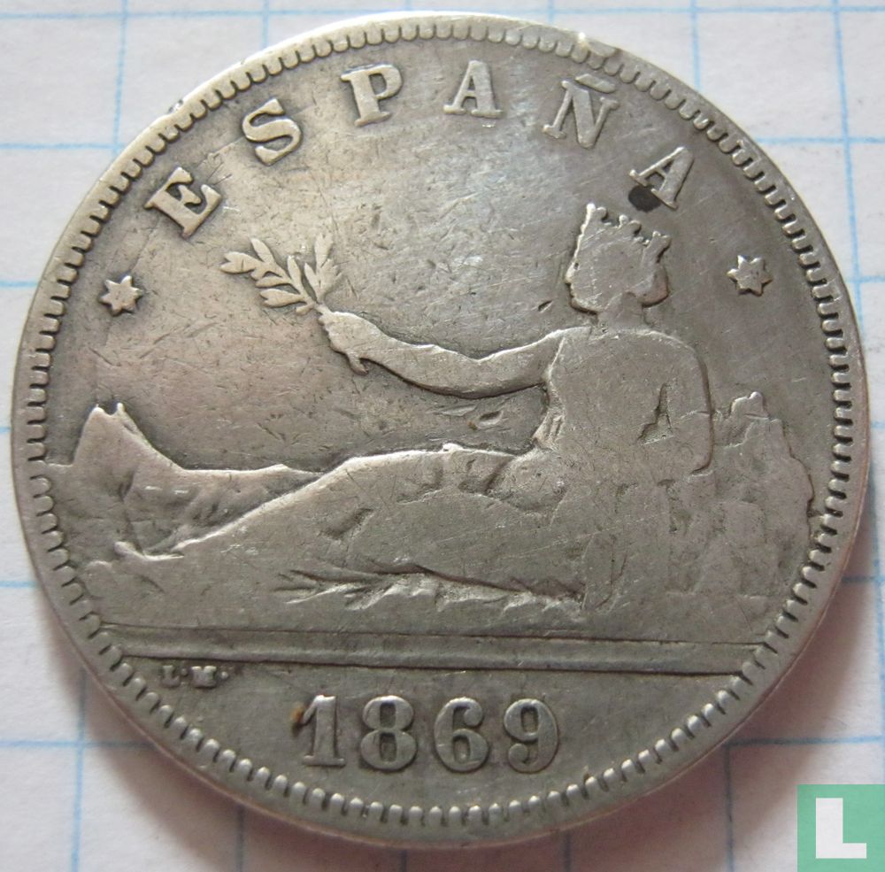 Spain 2 pesetas 1869 (1869) KM# 654 (1869) - Spain - LastDodo