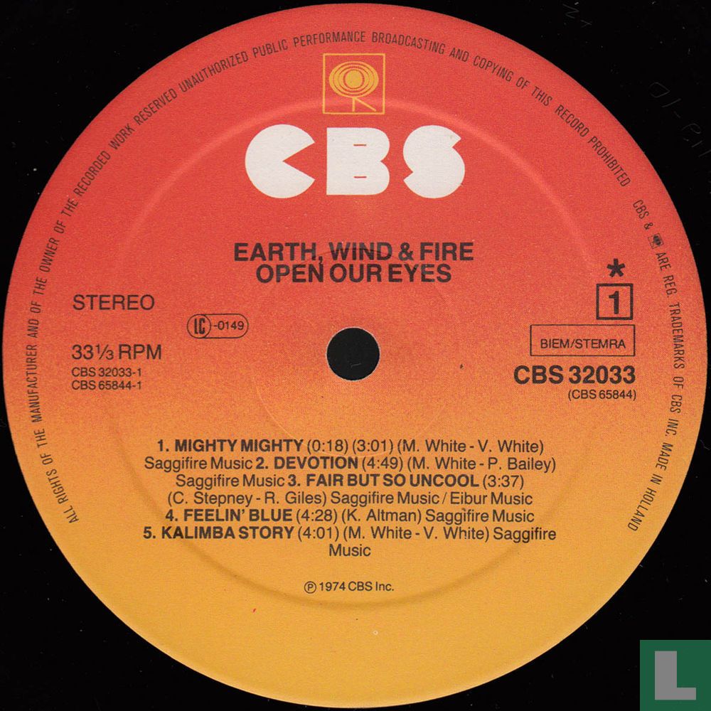 Open Our Eyes LP CBS 32033 (1974) - Earth, Wind & Fire - LastDodo