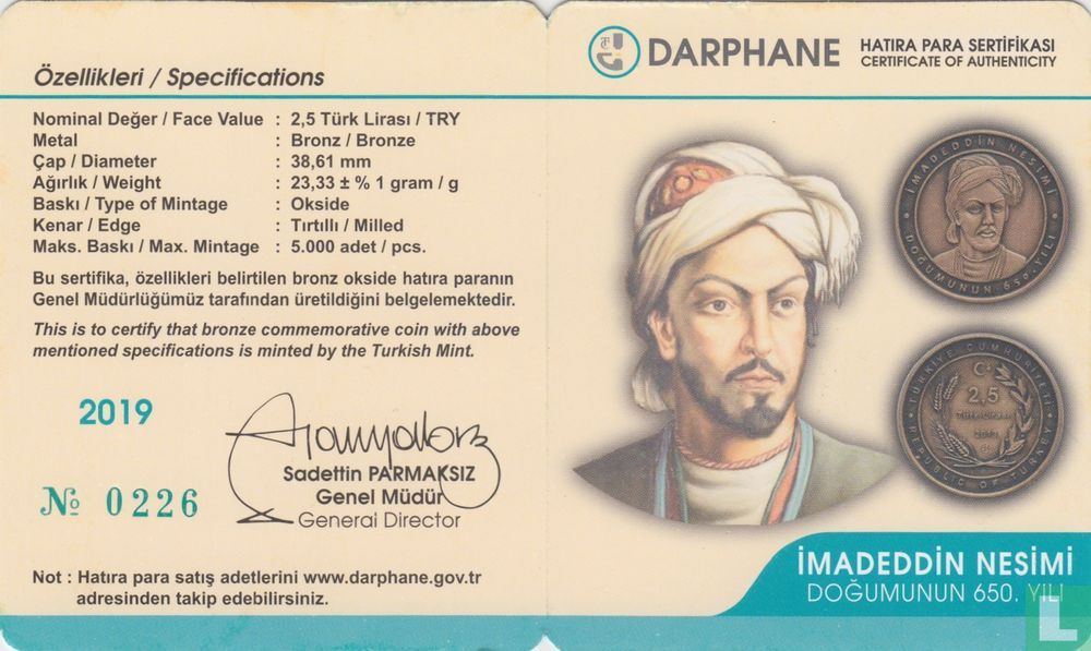 Turkije 2½ türk lirasi 2019 (OXYDE) "650th Anniversary of the Birth of ...