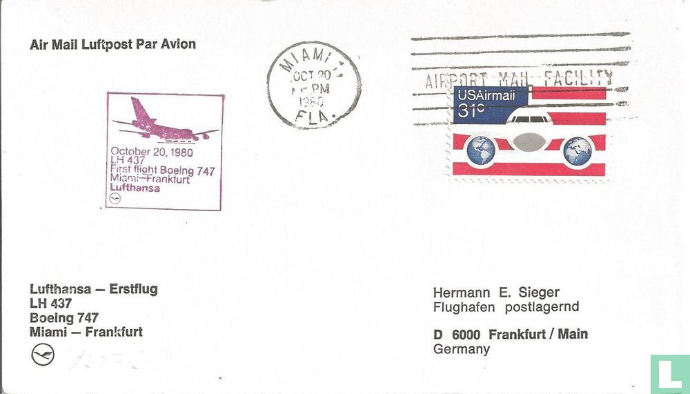 first flight lufthansa Miami-Frankfurt 1980 (1980) - United States of ...