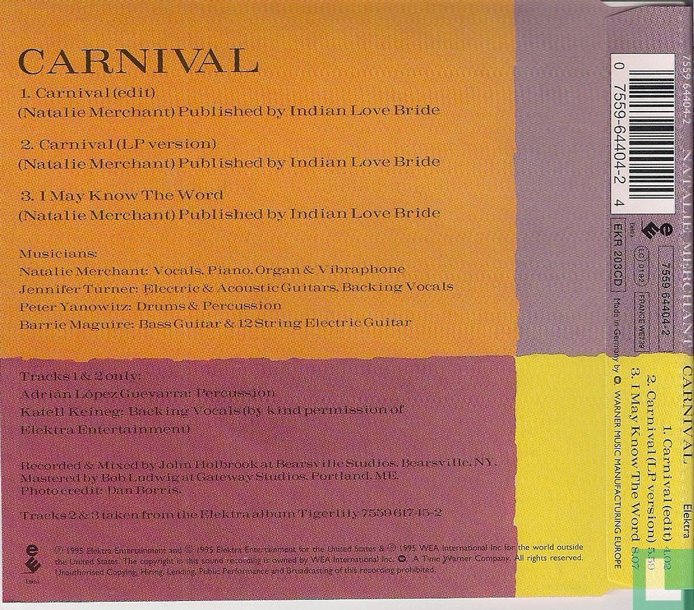 Carnival CDS 755964404-2 (1995) - Merchant, Natalie - LastDodo
