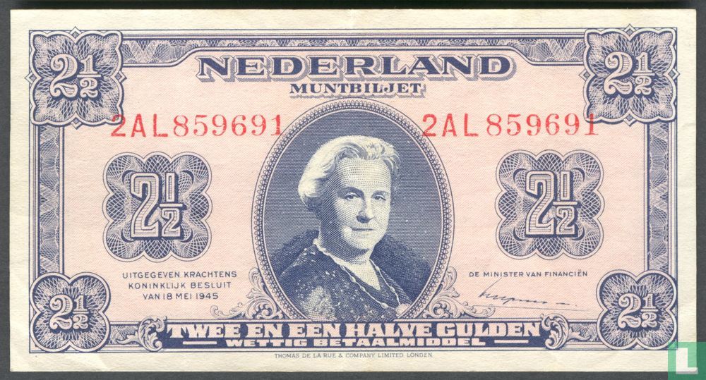 2,5 guilder Netherlands (1945) - currency note - LastDodo