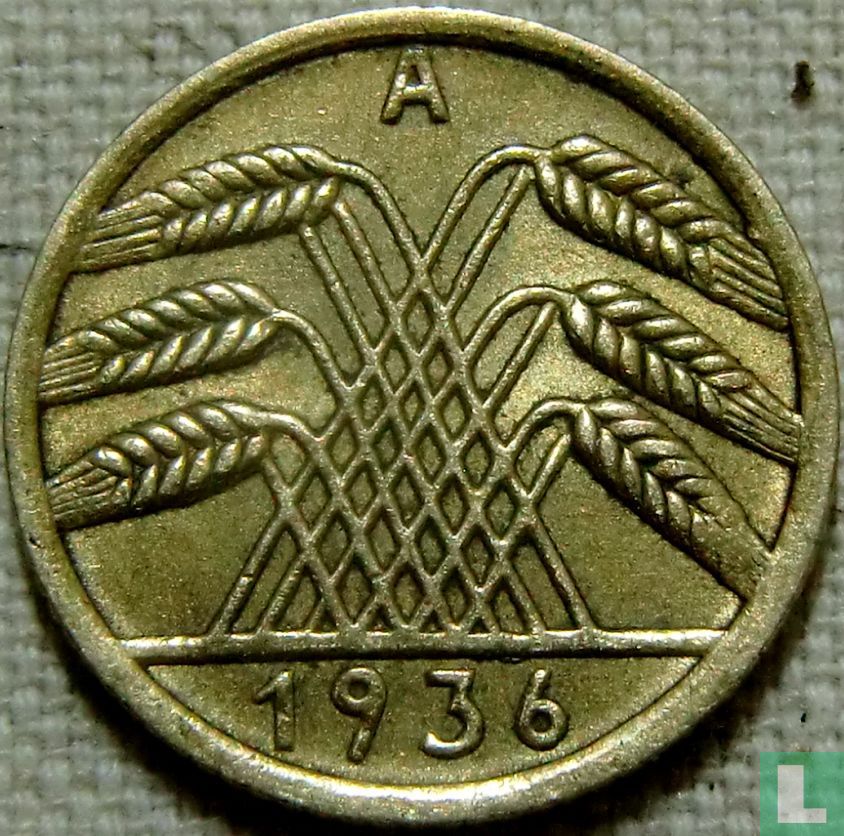 Duitse Rijk 5 reichspfennig 1936 (tarwe aren - A) KM# 39 (1936 ...