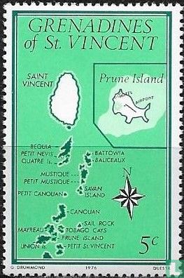 Landkaart Prune Island 5 (1976) - Grenadines of St. Vincent - LastDodo