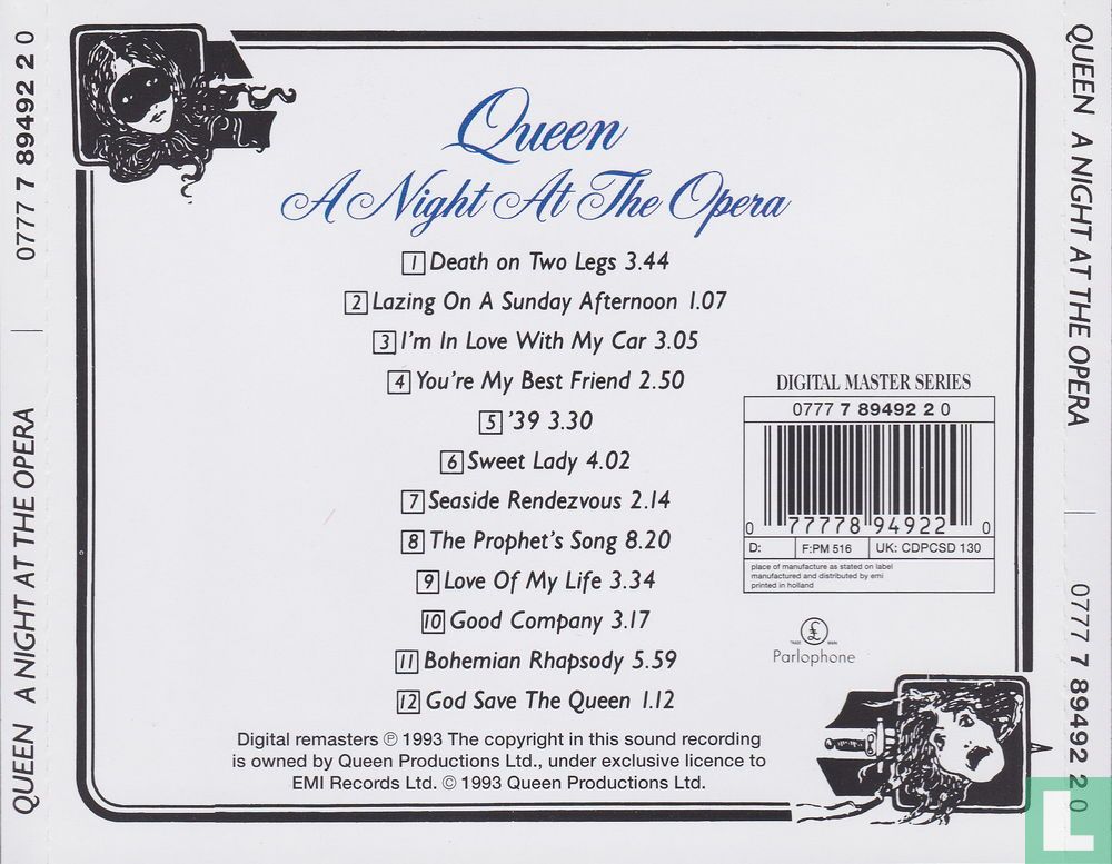 A Night At The Opera CD 0777 7 89492 2 0 (1993) - Queen - LastDodo