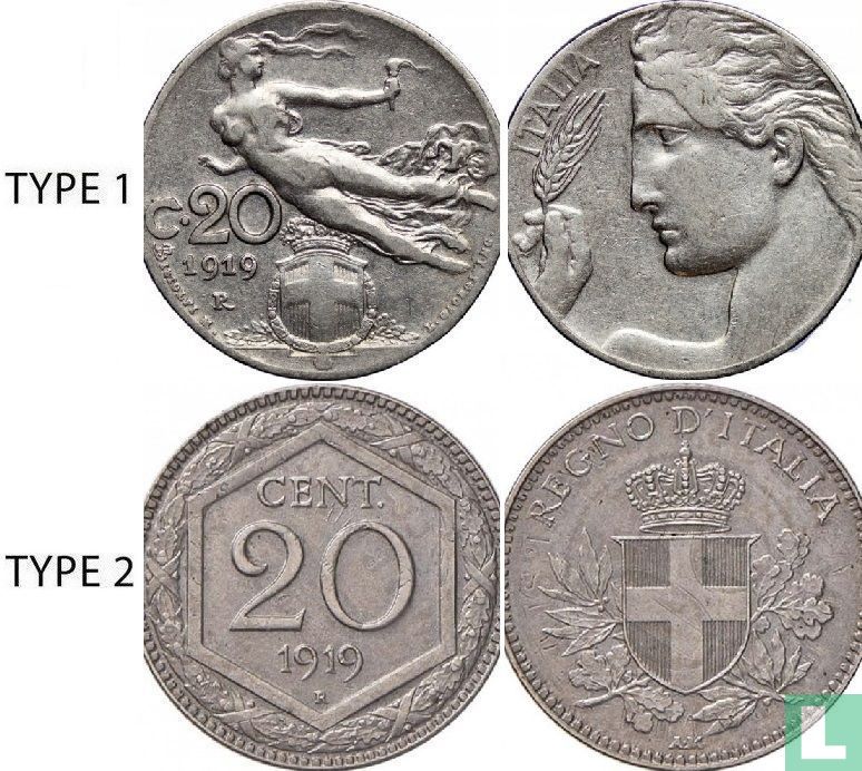 Italy 20 centesimi 1919 (type 2 - reeded edge) KM# 58 (1919) - Italy ...