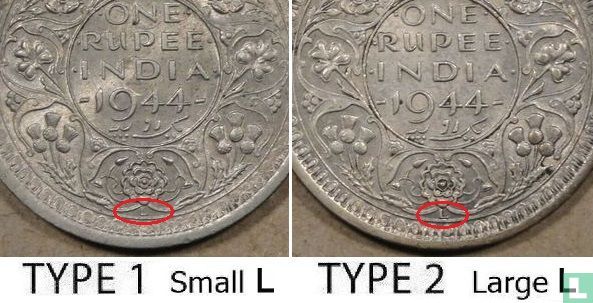 British India 1 rupee 1944 (Lahore - type 2) KM# 557.1 (1944) - British ...