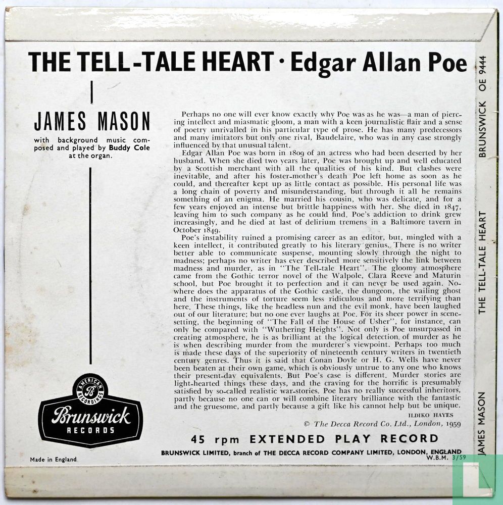The Tell-Tale Heart by Edgar Allan Poe Vinyl OE 9444 (1959) - Mason ...