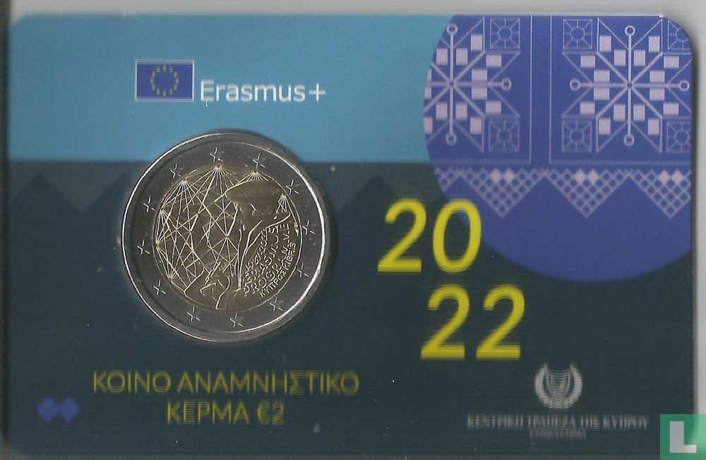 Cyprus 2 euro 2022 (coincard) "35 years Erasmus Programme" KM# (2022 ...