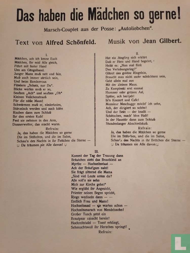 Das haben die Mädchen so gerne (1912) - Winterfeld, Max (Jean Gilbert ...