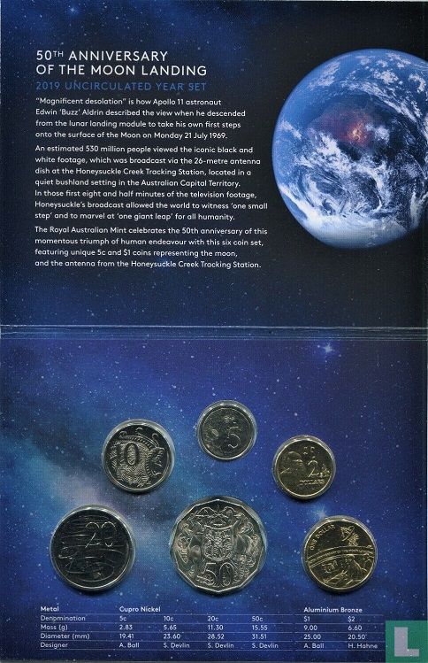 Australia mint set 2019 "50th anniversary of the moon landing" KM# MS ...