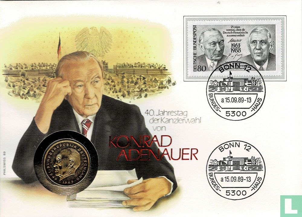 Germany 2 mark 1981 (Numisbrief) "Konrad Adenauer" KM# 124 (1981 ...