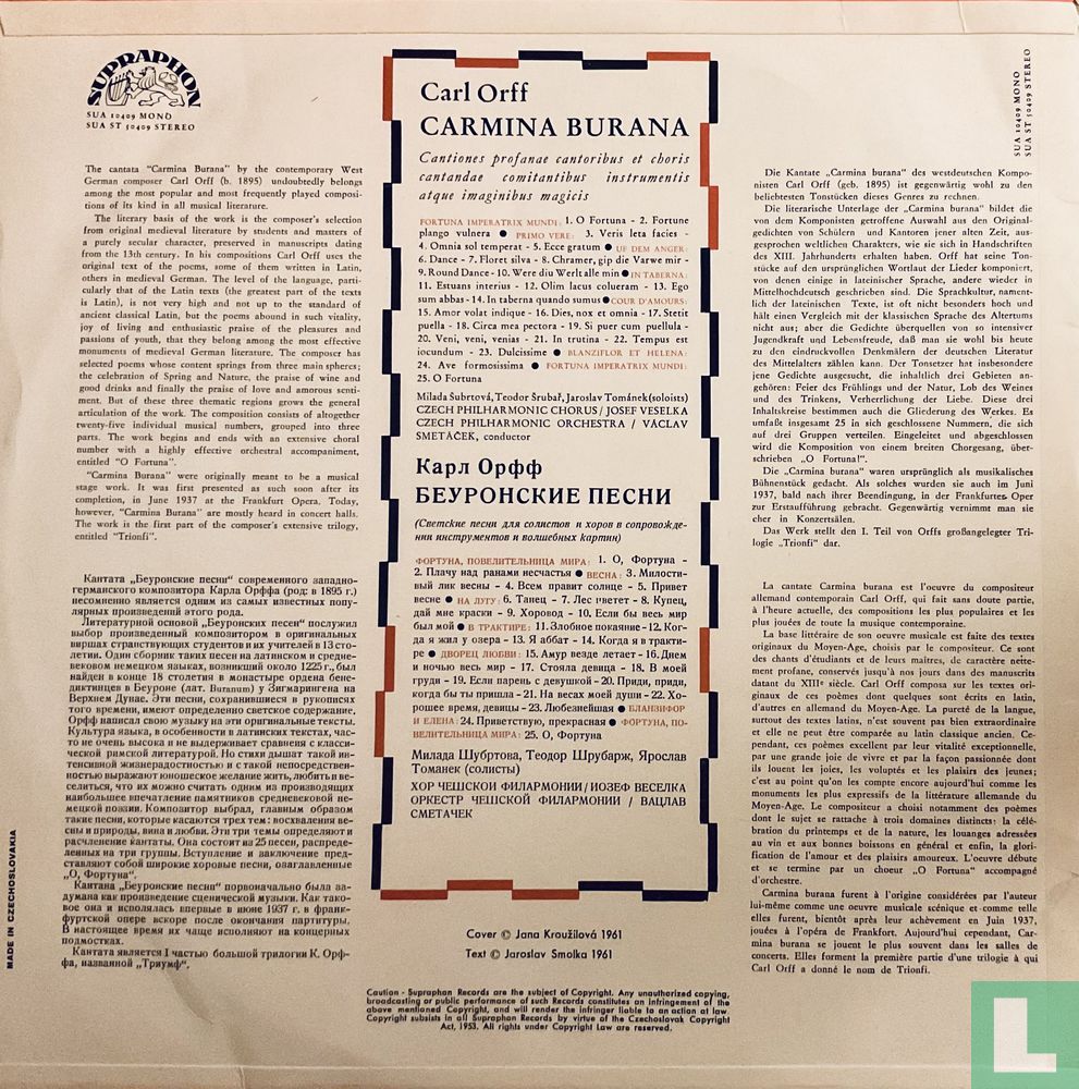 Carmina Burana SUA ST 50409 (1961) - Orff, Carl - LastDodo