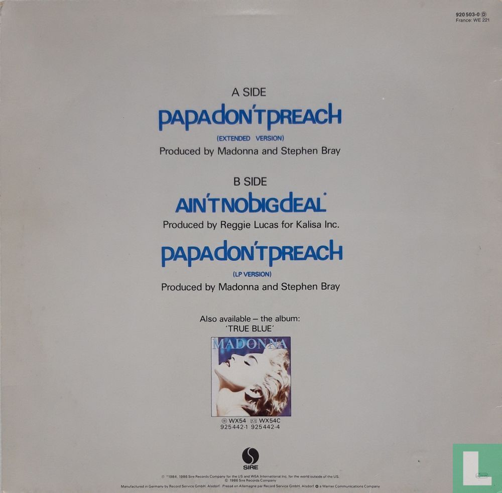 Papa Don't Preach (Extended Version) Maxisingle 920 503-0 (1986 ...