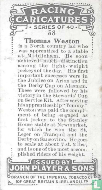 Thomas Weston 38 (1925) - John Player & Sons - LastDodo