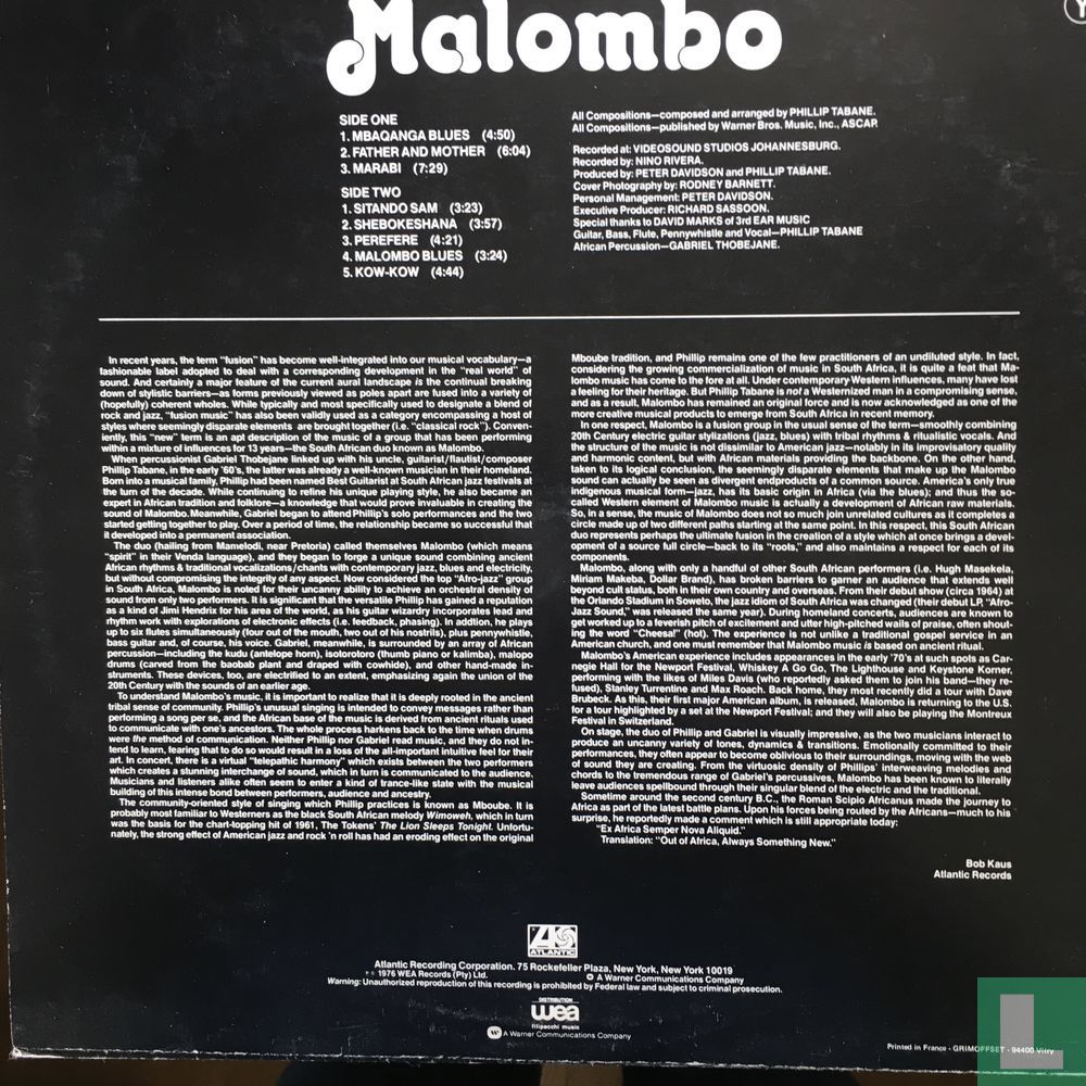 Malombo LP 50 391 (1977) - Malombo - LastDodo