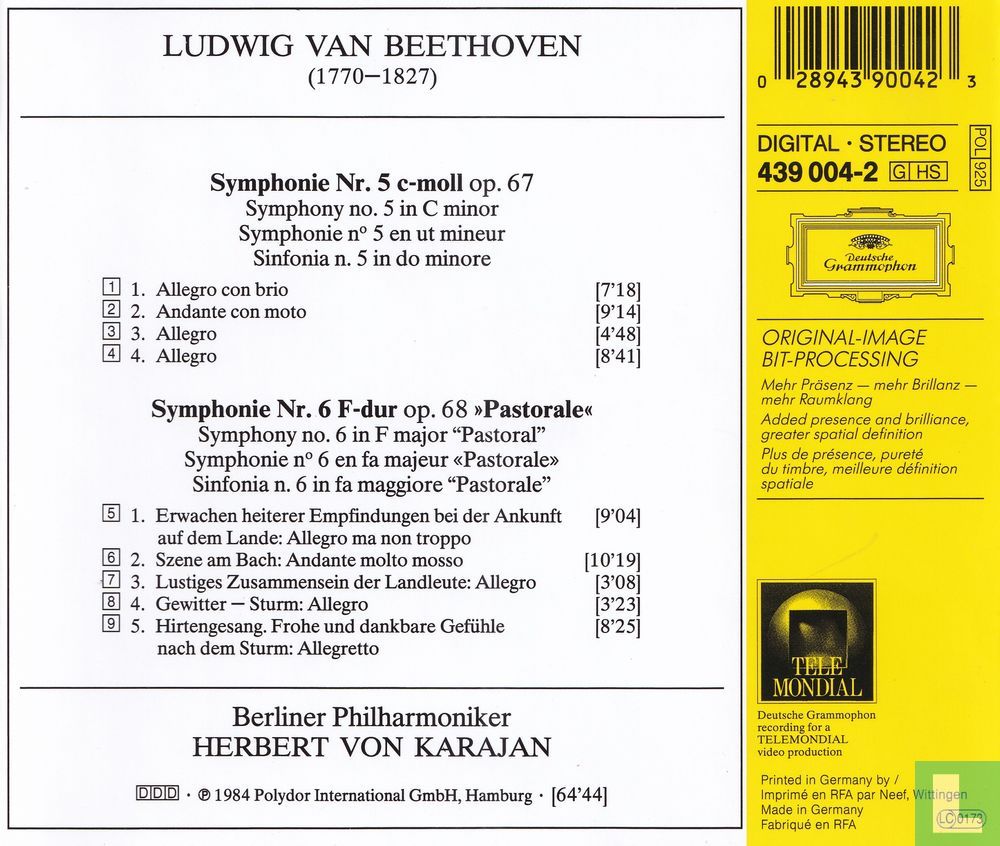 Van Beethoven - Symphonies no. 5 & 6 CD 439 004-2 (1984) - Berliner Philharmoniker - LastDodo