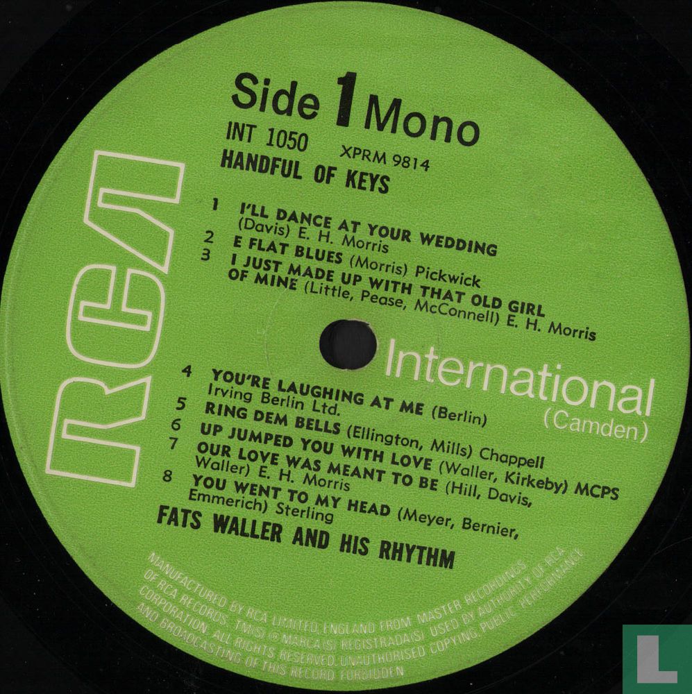 Handful of Keys LP INT 1050 (1969) - Fats Waller & His Rhythm - LastDodo