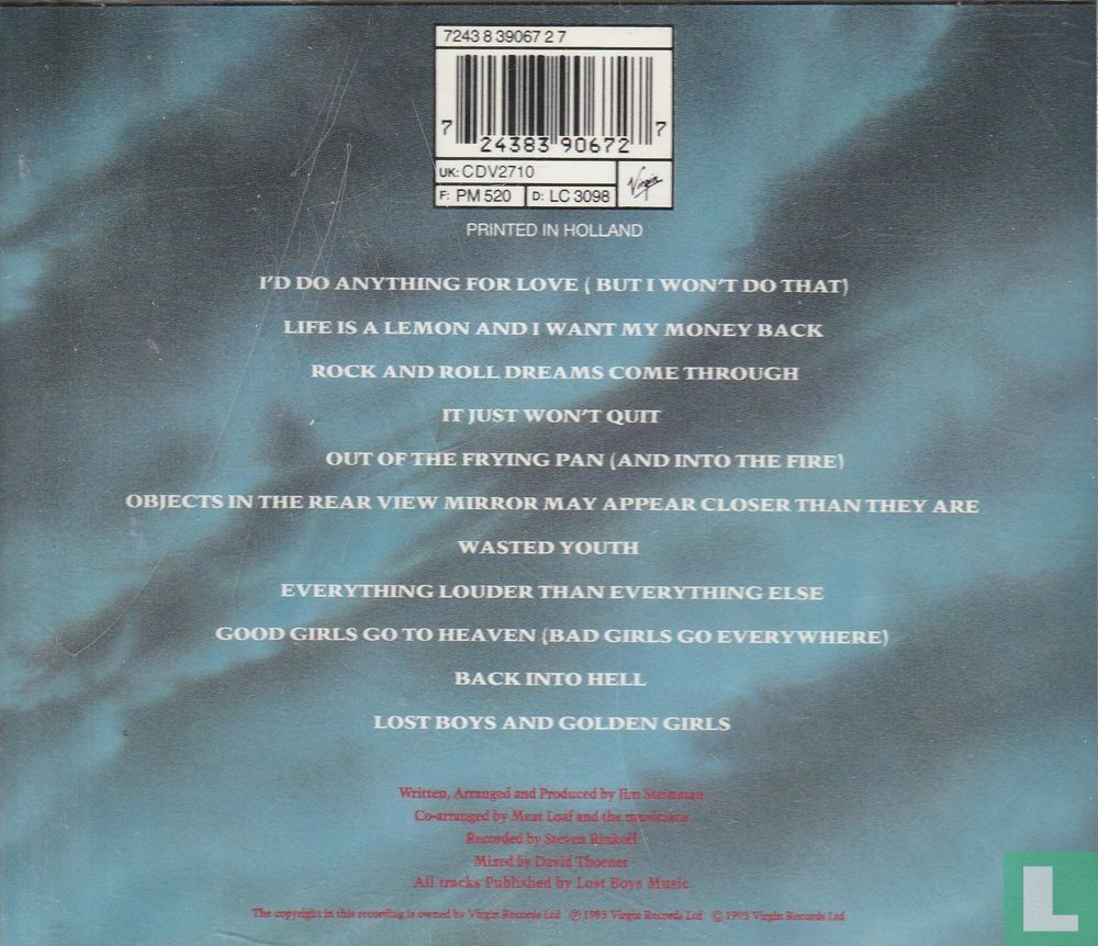 Bat Out of Hell II: Back Into Hell CDV 2710 7243 8 39067 27 (1993) - Meat Loaf - LastDodo