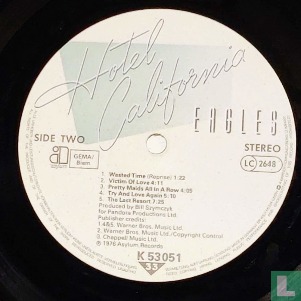 Hotel California LP K 53051 (1976) - Eagles, The [USA] - LastDodo