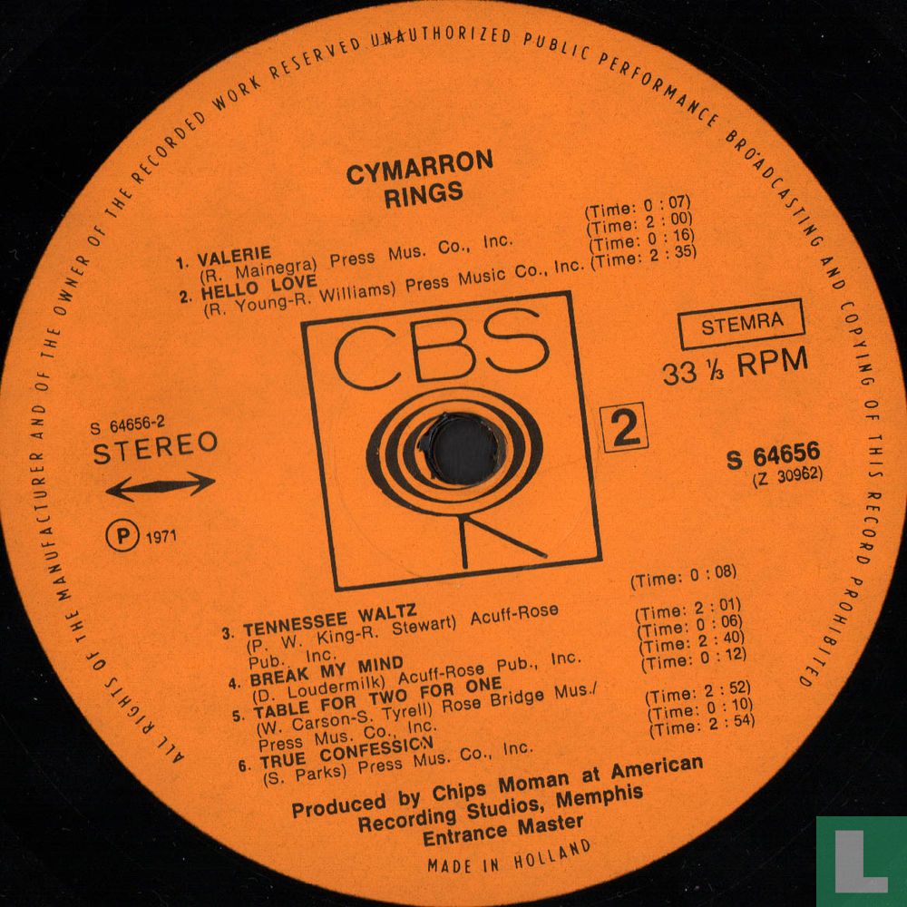 Rings LP S 64656 (1971) - Cymarron - LastDodo