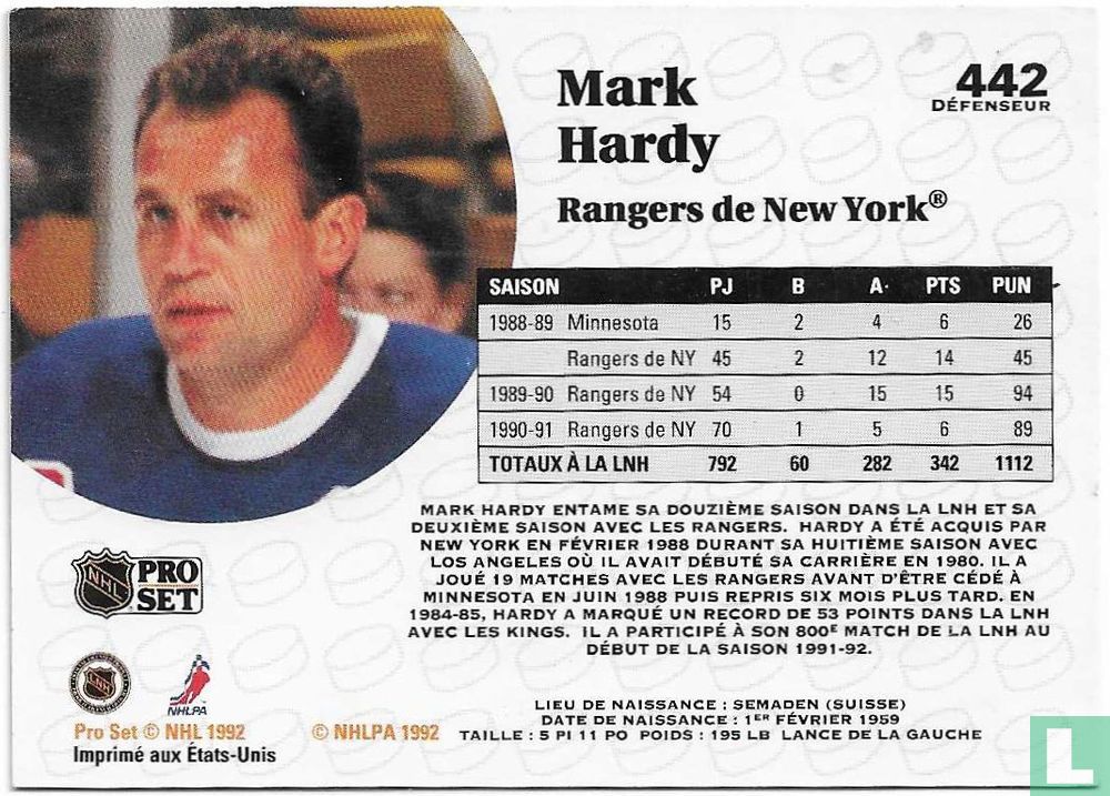 Mark Hardy 442 (1992) - 1992-93 Pro Set French - LastDodo