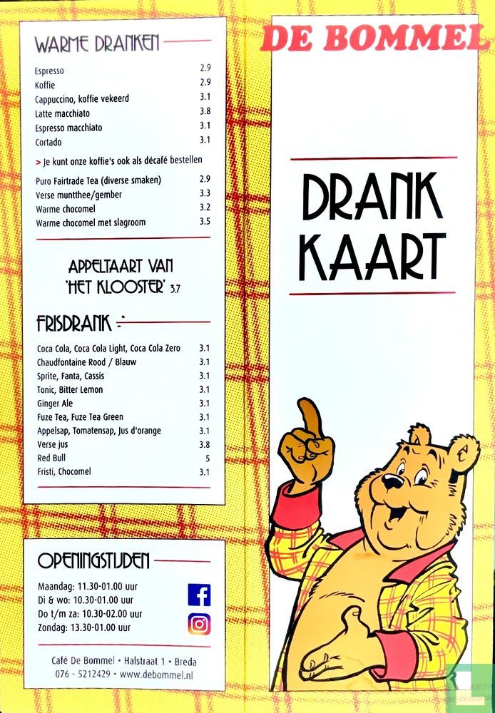 Drankkaart De Bommel (2022) - Cafe De Bommel - LastDodo