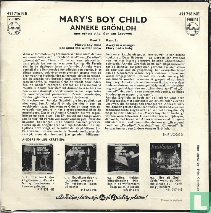 Mary's Boy Child EP 411 716 NE (1963) - Grönloh, Anneke - LastDodo