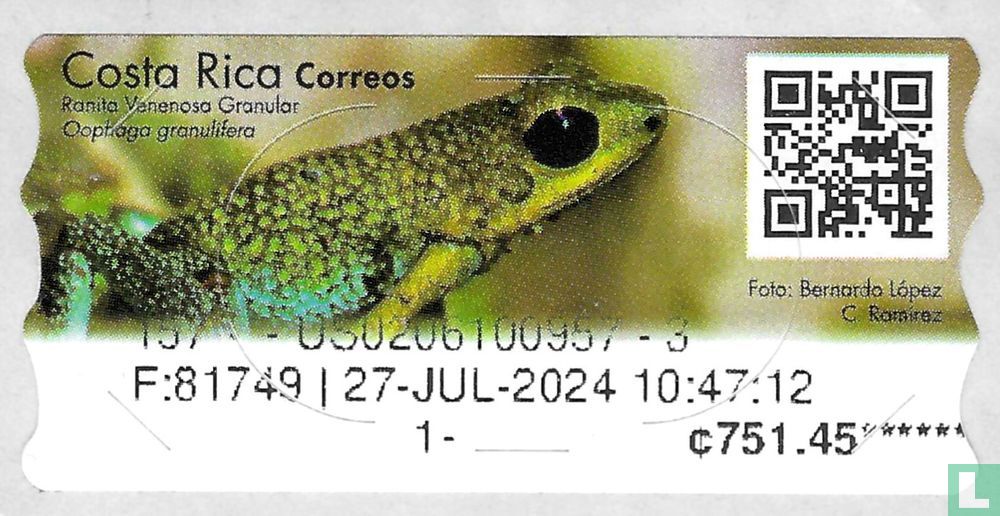 Vending machine stamp tropical birds 751.45 (2022) - Costa Rica - LastDodo