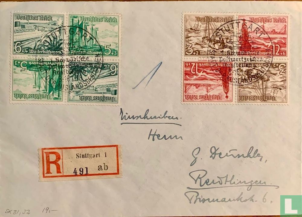 Brief van Stuttgart naar Reutlingen 1938 (1938) - Envelop - LastDodo