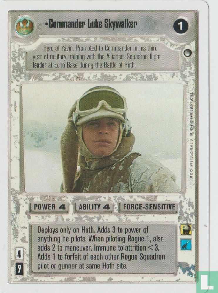 Commander Luke Skywalker (1996) - Star Wars CCG 15) Hoth - Revised ...
