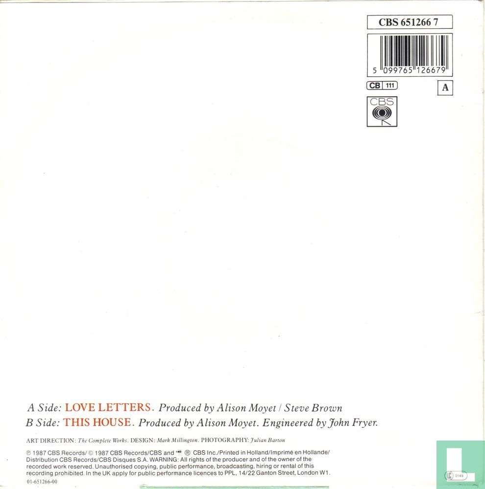 Love Letters Single CBS 651266 7 (1987) - Moyet, Alison - LastDodo
