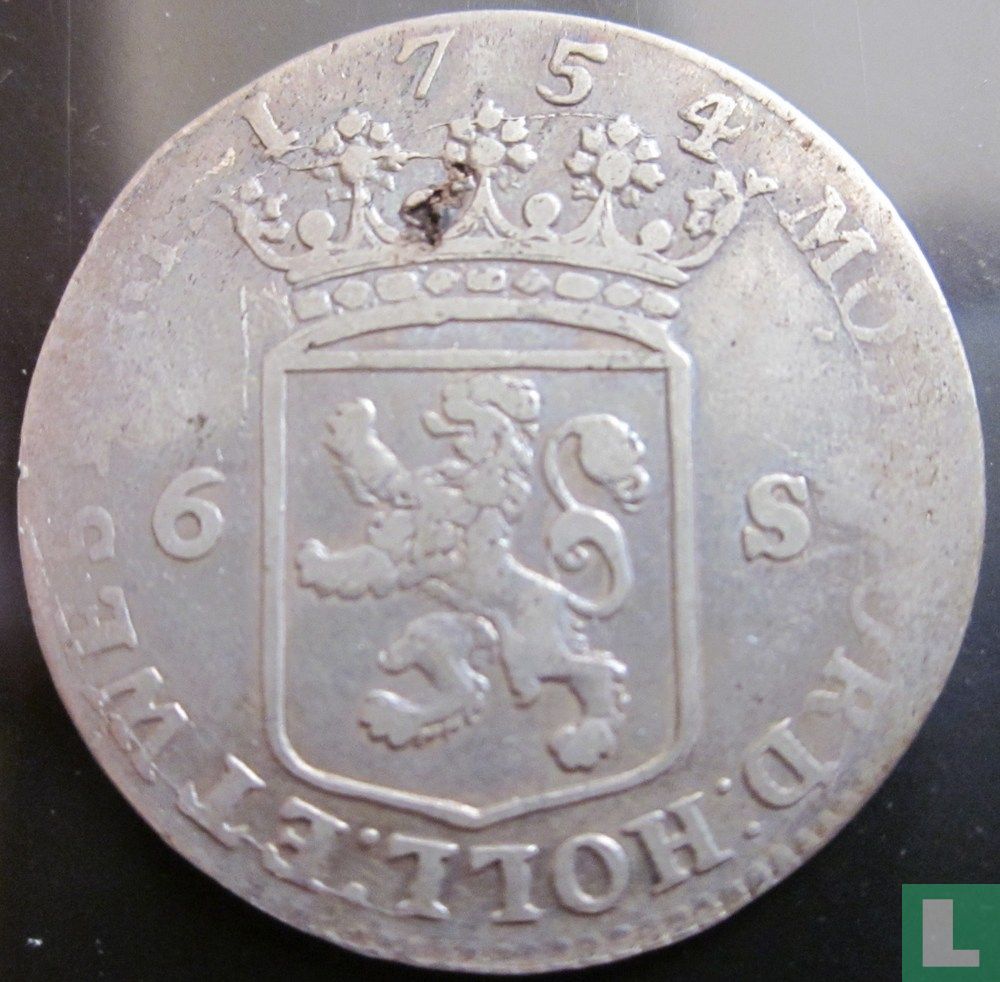 Holland 6 stuiver 1754 (zilver) "Scheepjesschelling" KM# 45 (1754) - Holland - LastDodo