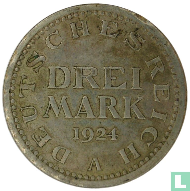 Duitse Rijk 3 mark 1924 (A) KM# 43 (1924) - Duitsland - LastDodo