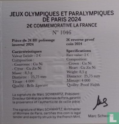 France 2 euro 2024 (PROOF - colourless) "Summer Olympics in Paris ...